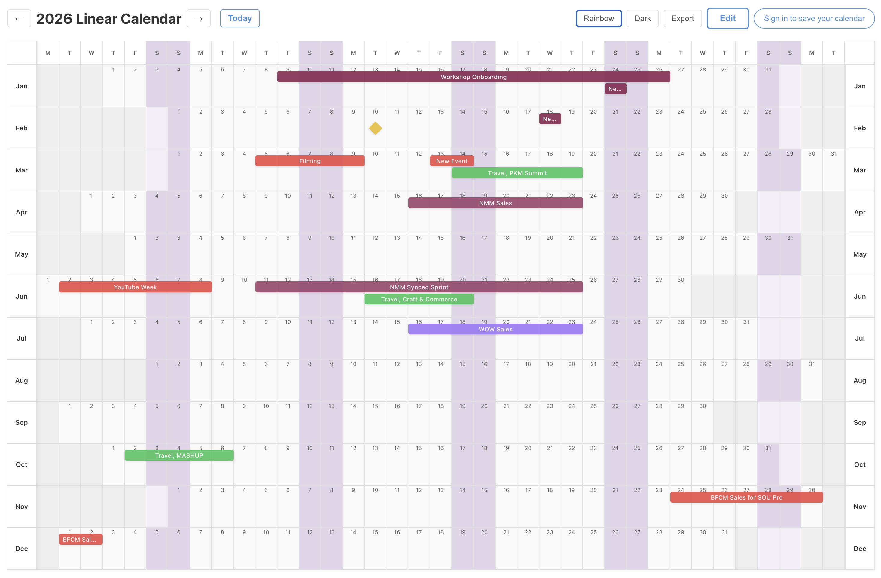 Linear Calendar